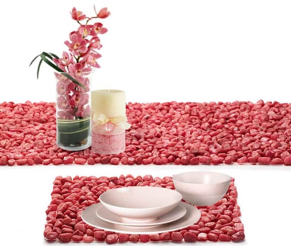 Pretty Pink Pebble Stone Runner and Placemat 5 Piece Set | Etsy