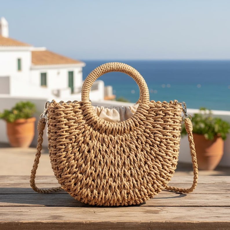 Round Straw Crossbody Bag, Summer Handbag for Women - Etsy
