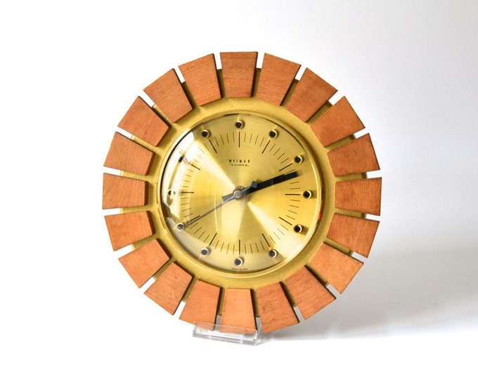 Vintage Clock Brass GDR Teak East German Wall Clock Starburst Sunburst ...