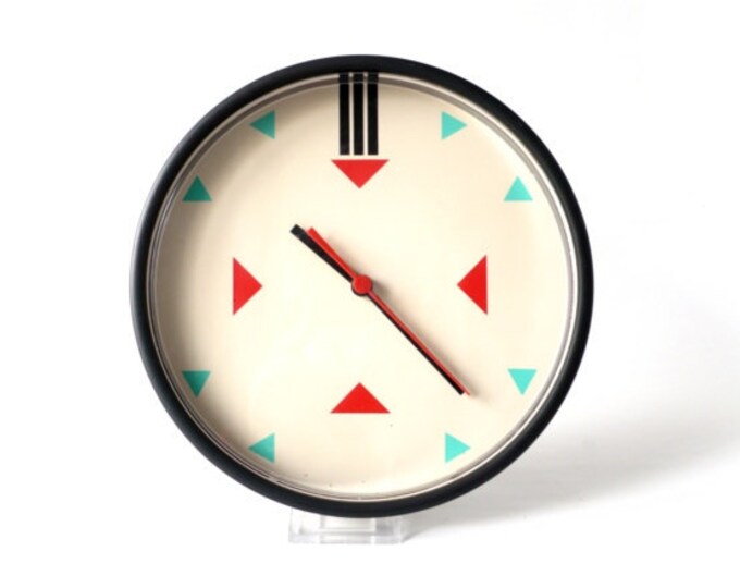 Vintage Wall Clock Neon Green Triangle Turquoise Red Trashy - Etsy