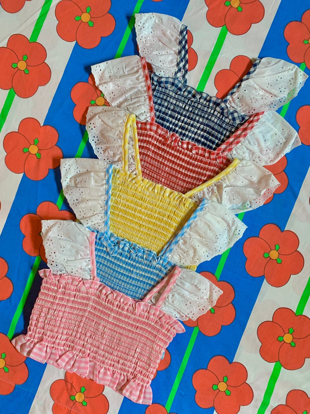 Deadstock 1970s Crop Top Gingham Print // XXS S/M // Retro 70s ...