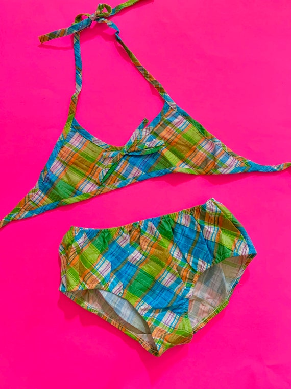 Deadstock 1960s plaid bikini // tag size girls 14 // … - Gem
