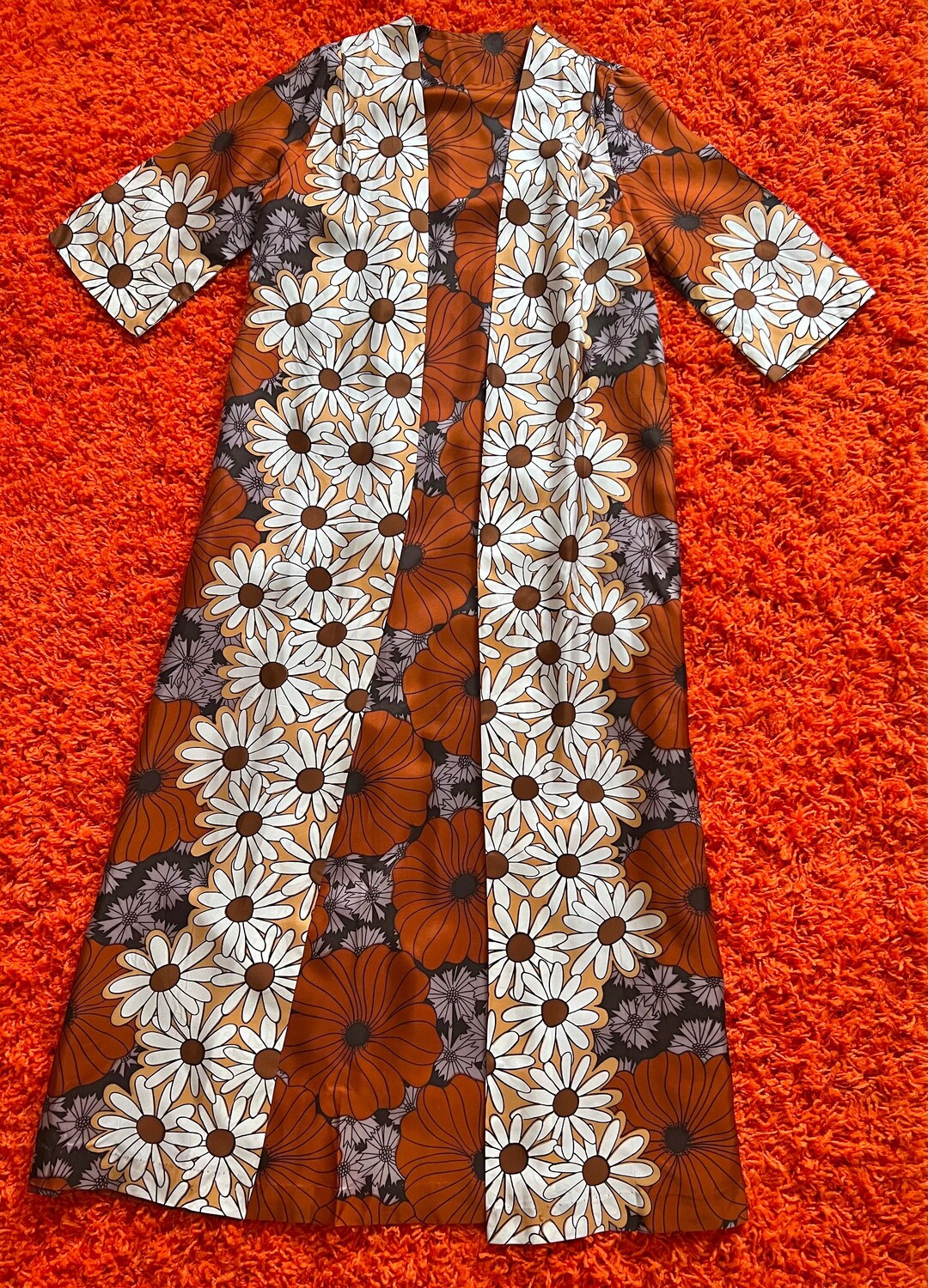 1960s Satin Floral Bell Sleeve Caftan Dress // S-M // Vintage 60s Wrap ...