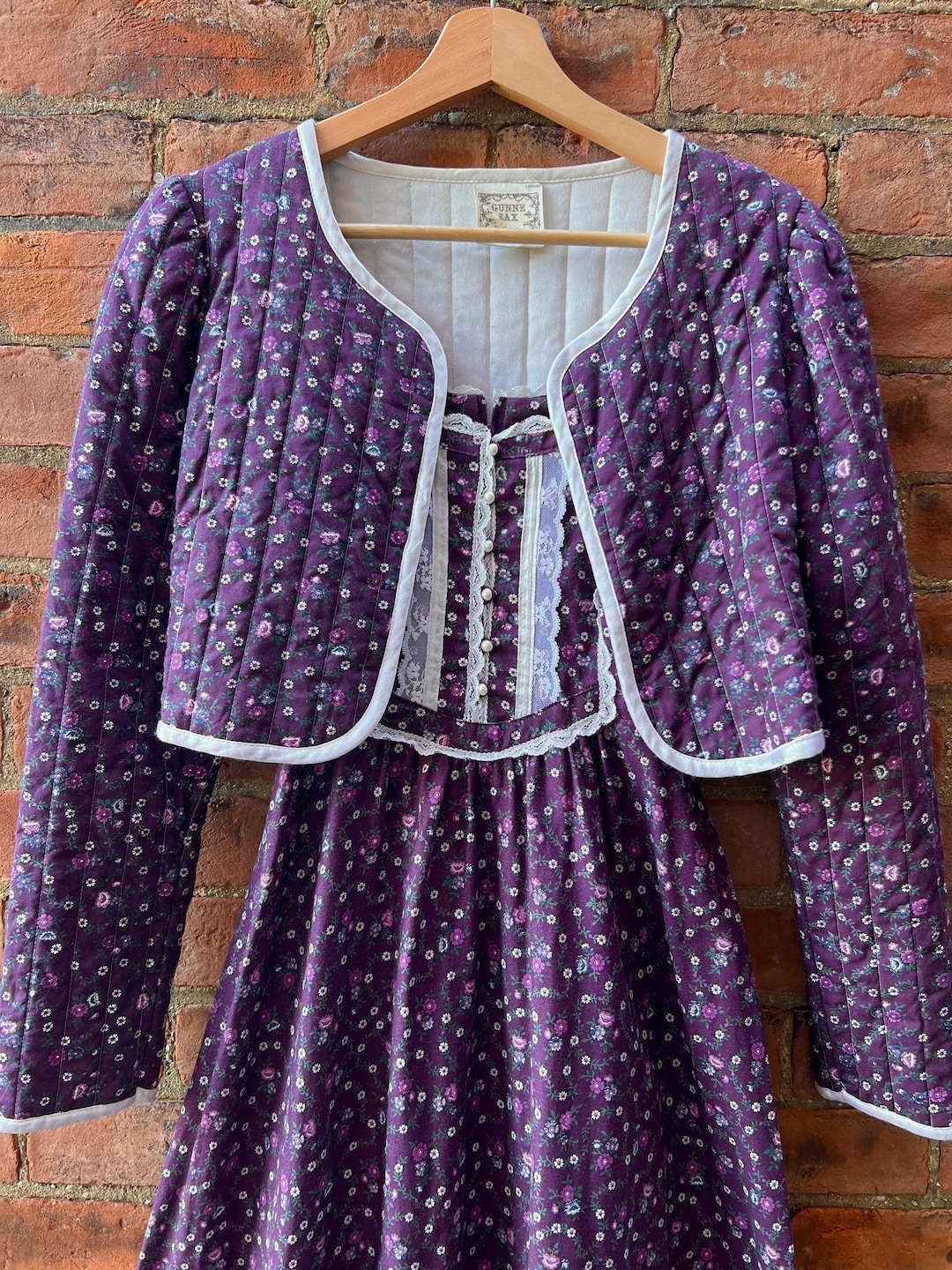 Vintage Gunne Sax Dress Quilted Jacket Set // Sz 9 // 1970s 2 Piece ...