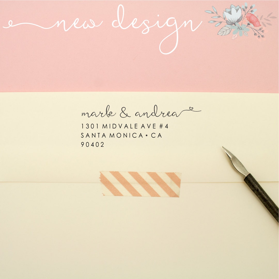 Self Inking Custom Address Stamp - Feathery Cursive Return Address ...