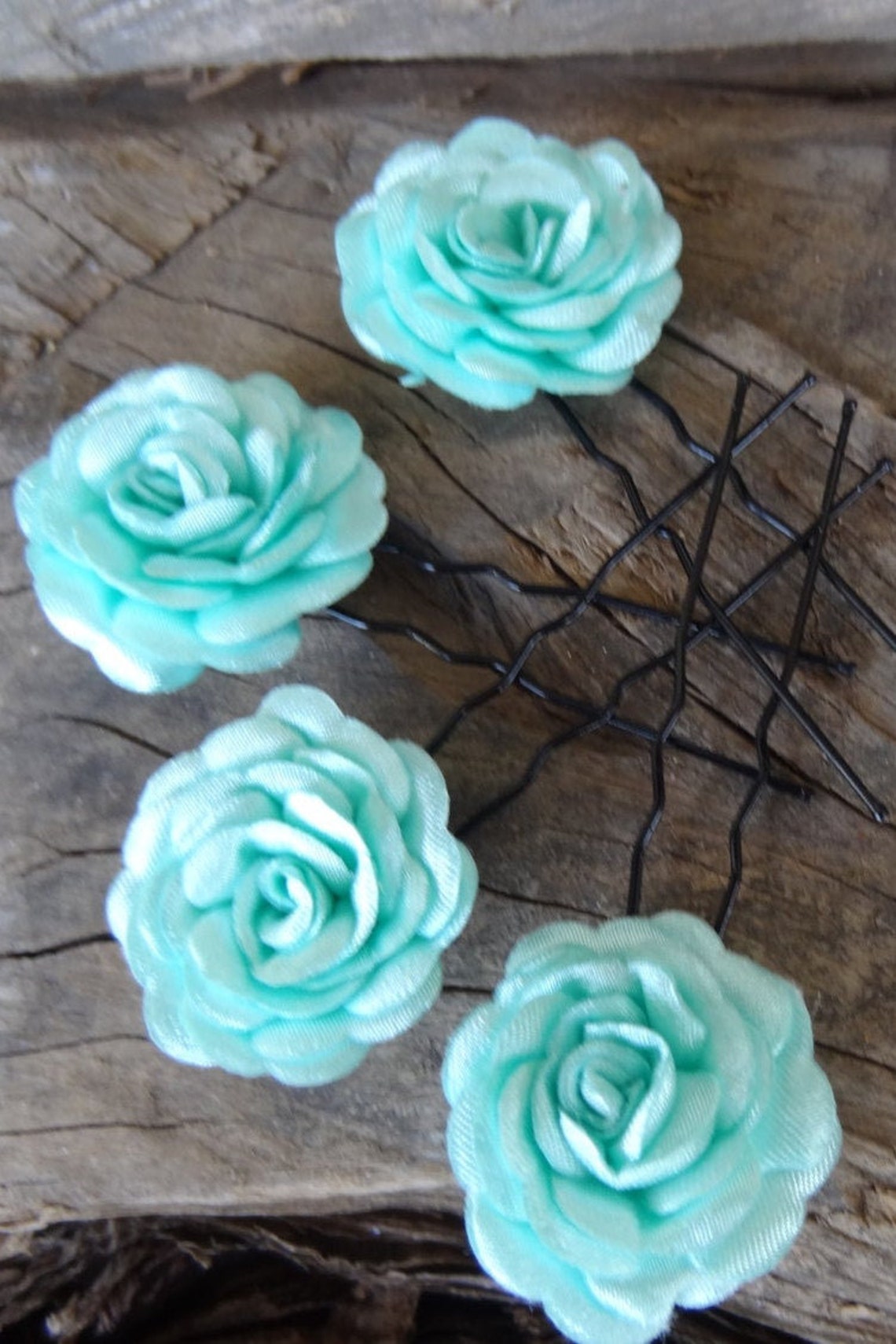 Mint Green Satin Rose Wedding Hair Pins Green Bridal Hair - Etsy