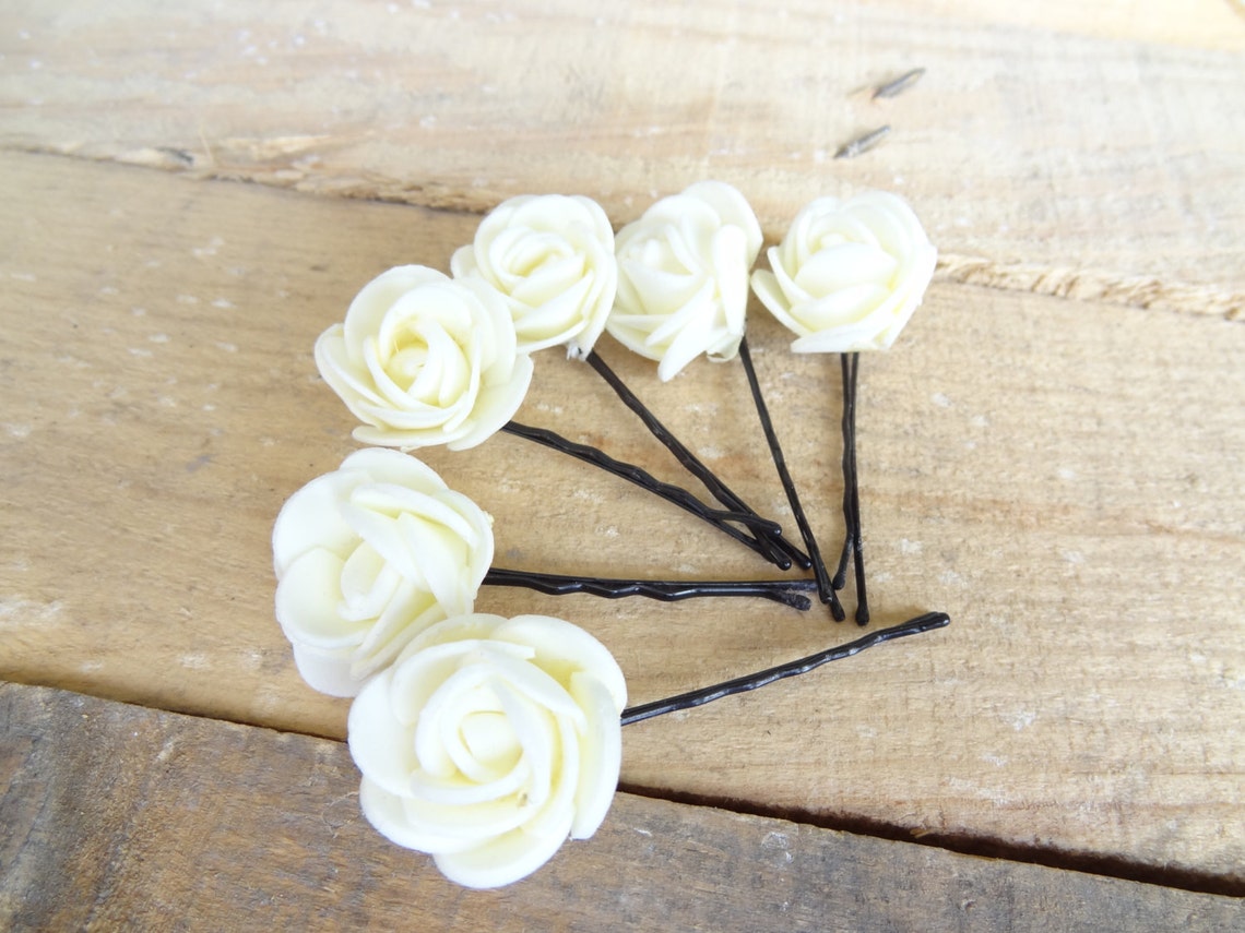 Ivory Rose Wedding Hair Pins, Ivory Bridal Hair Pins, Flower Girl Hair ...