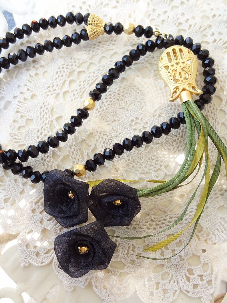 Turkish Islamic 99 Prayer Beads Black Crystal Tesbih Gold - Etsy