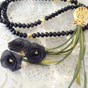 Turkish Islamic 99 Prayer Beads, Black Crystal Tesbih, Gold Hamsa ...