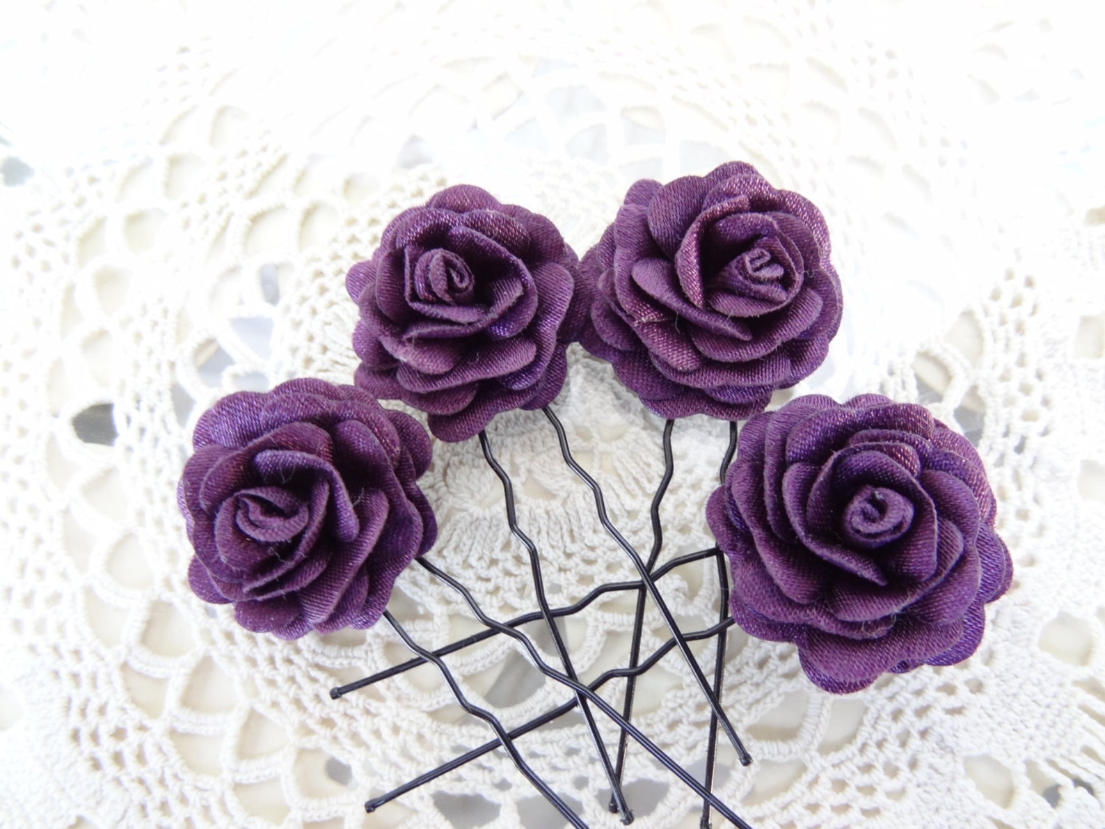 Purple Satin Rose Wedding Hair Pins Purple Bridal Hair Pins - Etsy