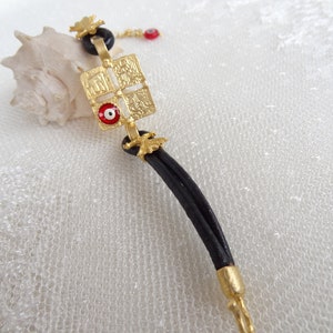 Allah Gold Bracelet, Black Leather and Red Evil Eye, Women for ...