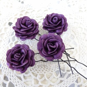 Purple Satin Rose Wedding Hair Pins, Purple Bridal Hair Pins, Hair ...