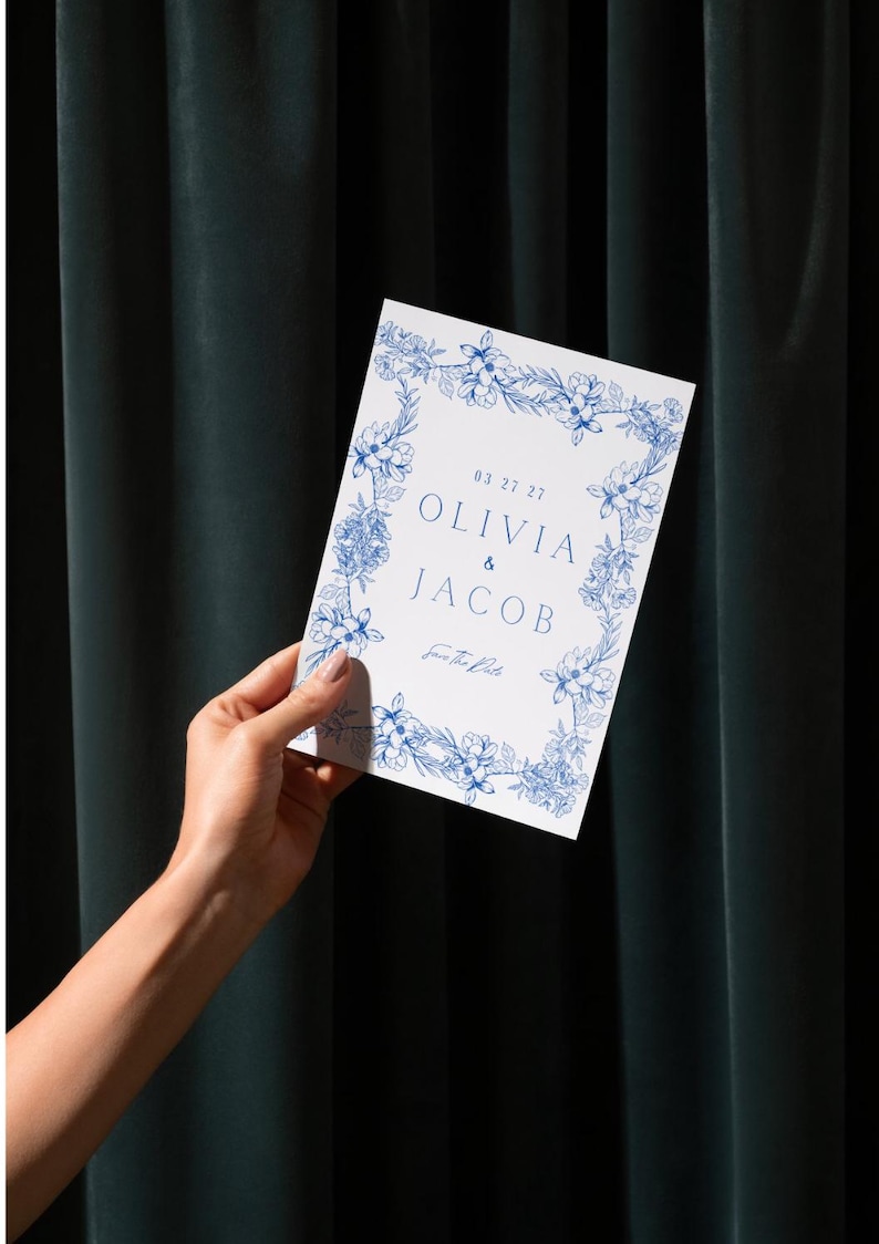 Floral Blue Wedding Invitation Suite | Editable Canva Template (digital ...