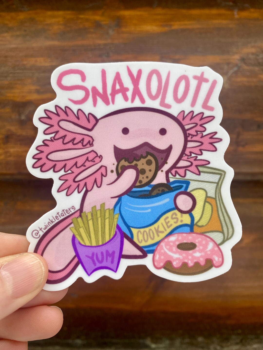 Axolotl Pun Vinyl Sticker, Snaxolotl, Cartoony Sea Creature, Play on ...