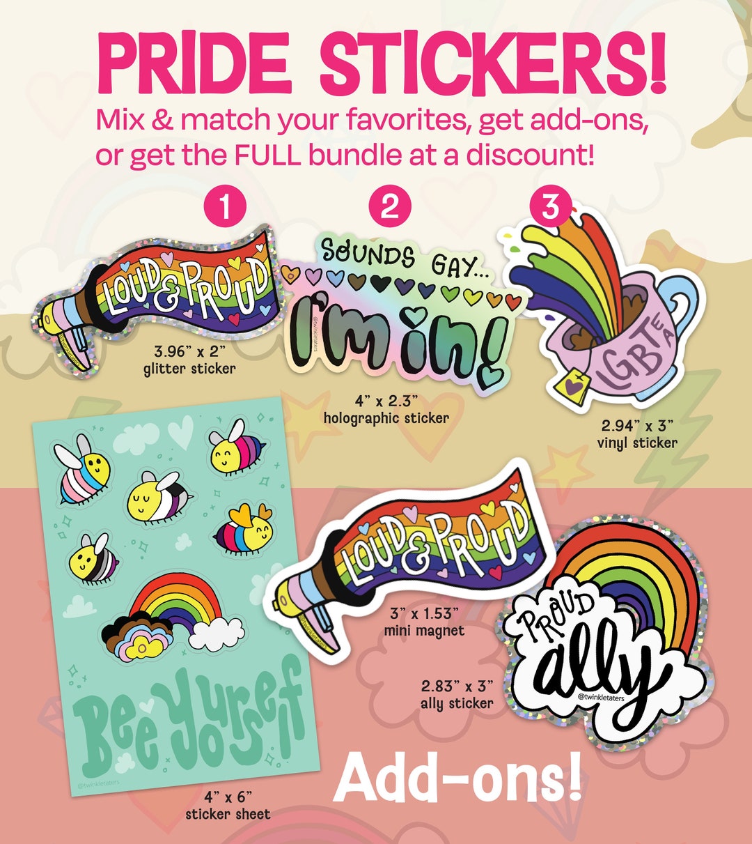 Colorful LGBTQIA Queer Pride Sticker Pack Magnet Set Mix and Match ...