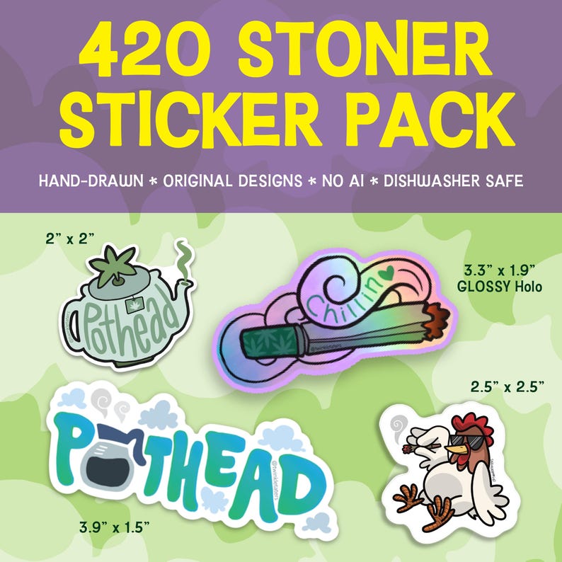 420 Stoner Vinyl Sticker Pack: Hand-drawn Design, Dishwasher Safe ...