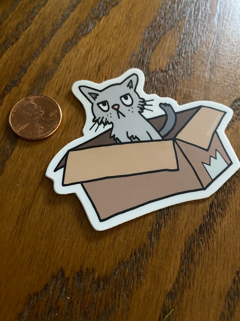 Cat in a Box Vinyl Sticker for Cat Lovers and Cat Owners Grumpy Kitty ...