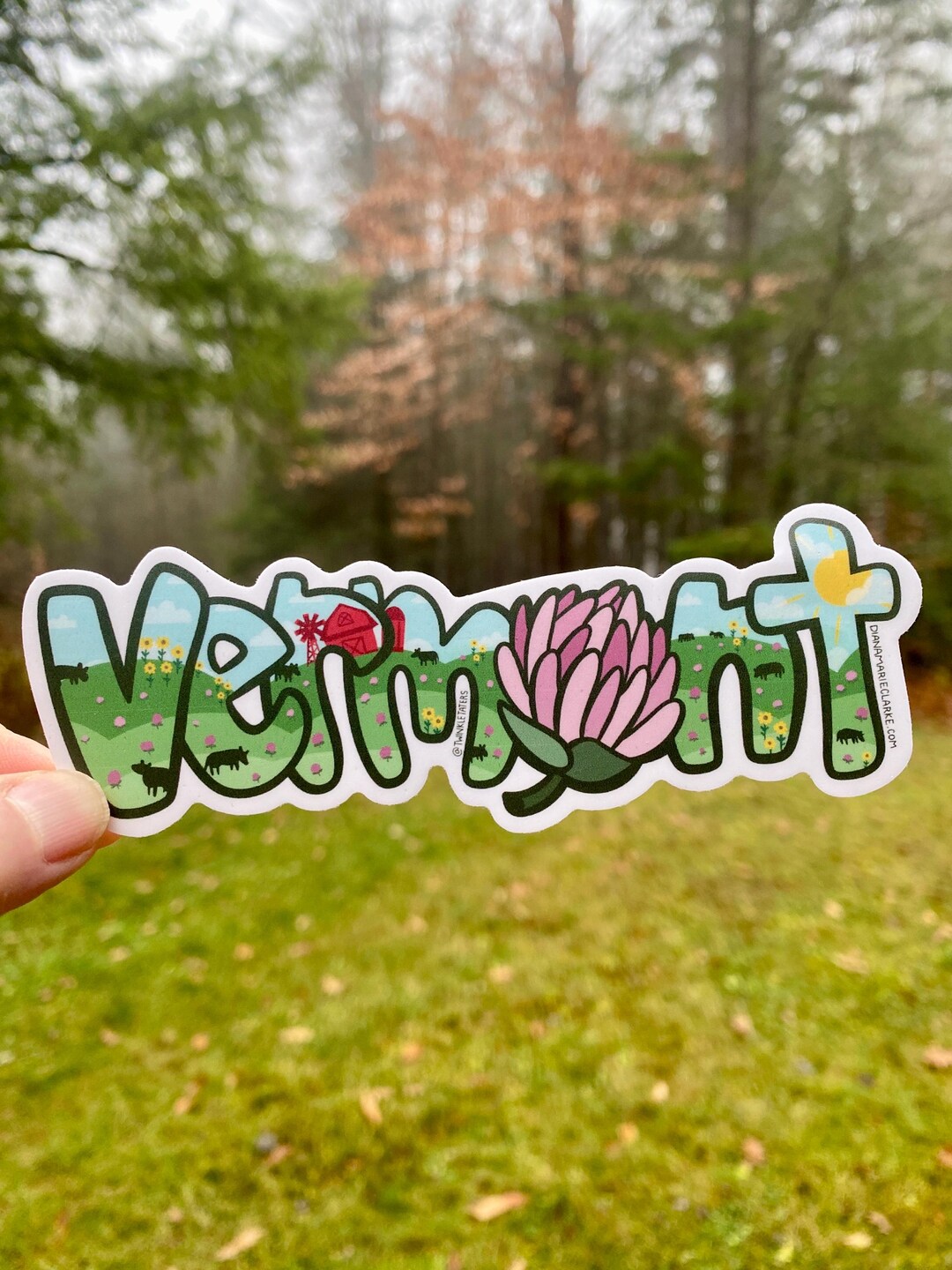 Vermont Farm Vinyl Sticker: VT State Flower Red Clover, Vermont ...