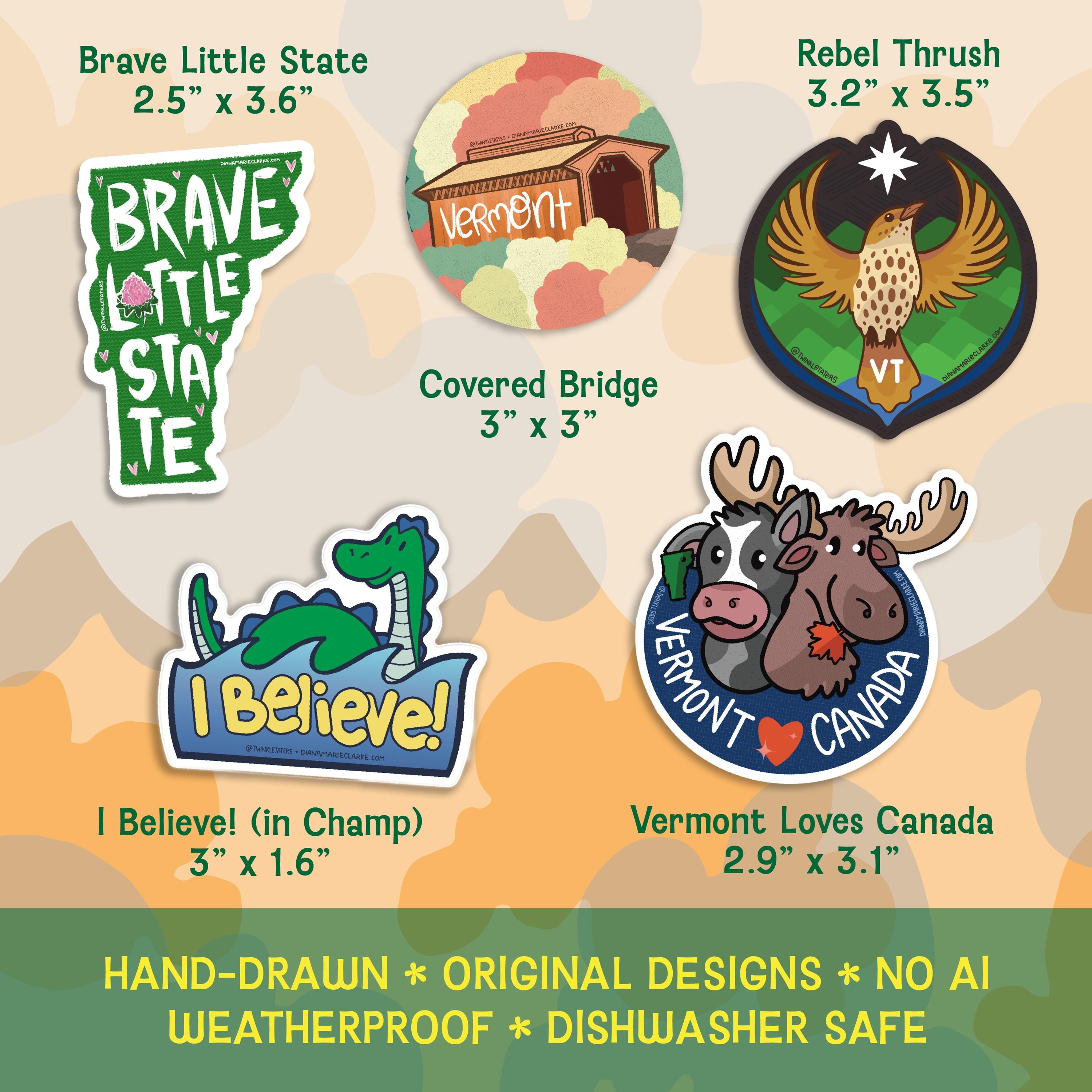 Vermont Sticker Pack: VT State Gifts, Hand-drawn Designs, Dishwasher ...