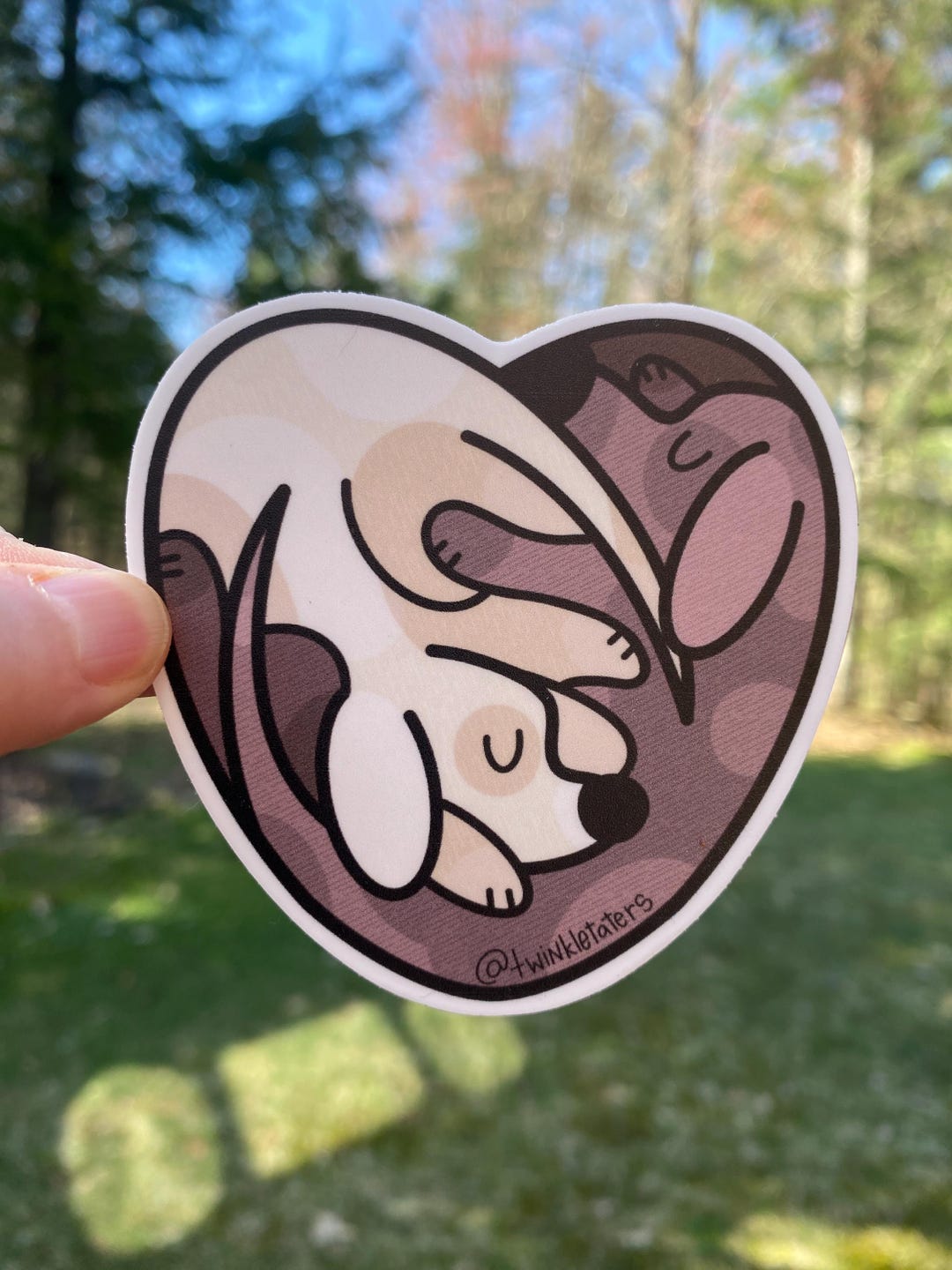 Cuddling Puppies Heart Vinyl Sticker: Sleeping Snuggling Dogs, Hand ...
