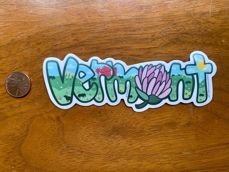 Vermont Farm Vinyl Sticker: VT State Flower Red Clover, Vermont ...