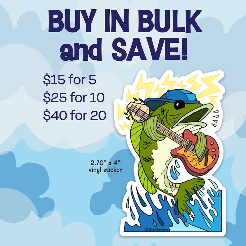 Funny Bass fish Playing Bass guitar Cartoon Vinyl Sticker Musical Pun ...