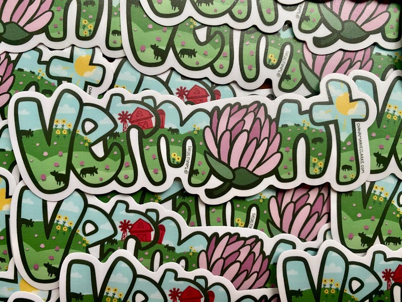 Vermont Farm Vinyl Sticker: VT State Flower Red Clover, Vermont ...