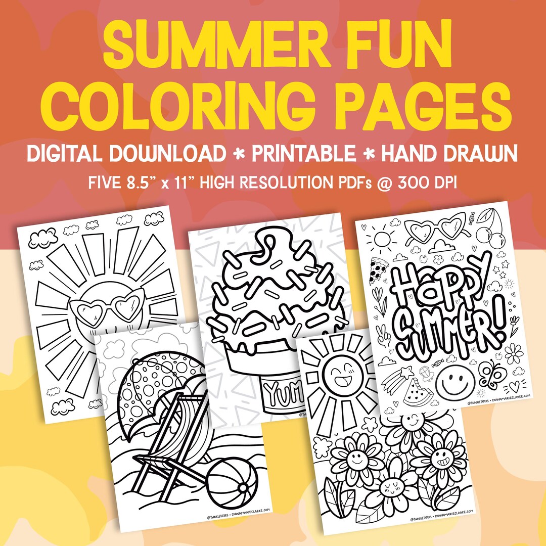 Summer Fun Coloring Pages: Beach & BBQ Theme, Activity for Kids, Hand ...