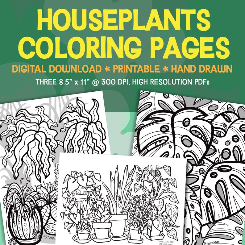 Houseplant Coloring Pages: Advanced for Adults and Kids, Hand-drawn ...