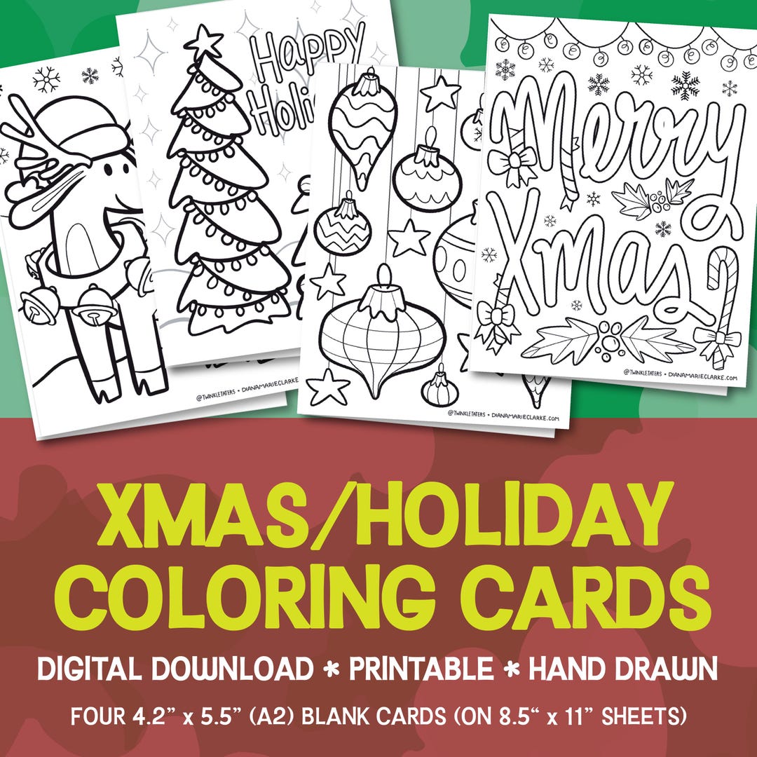 Xmas/holiday Coloring Cards: Festive Christmas Winter Theme, Hand-drawn ...