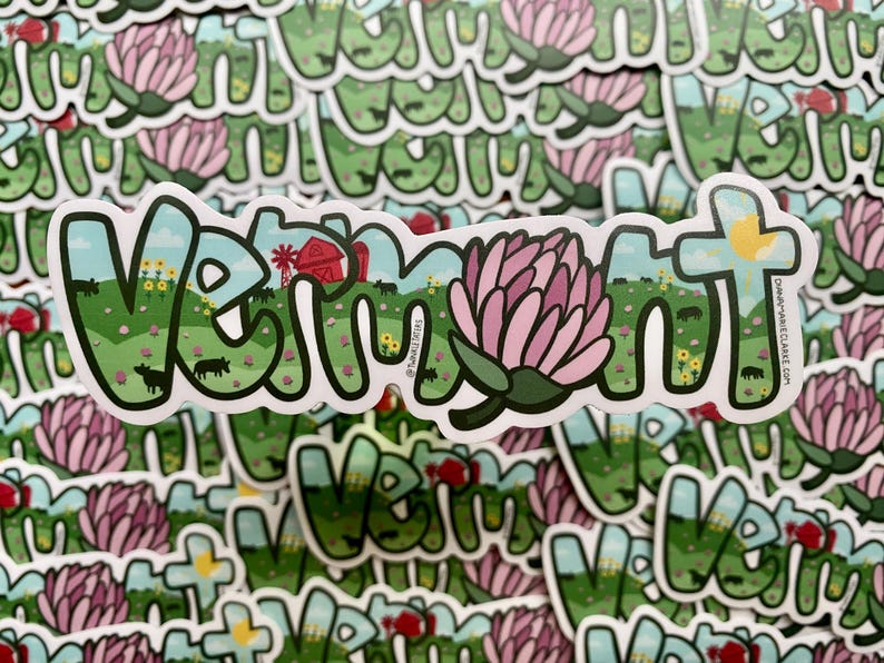 Vermont Farm Vinyl Sticker: VT State Flower Red Clover, Vermont ...