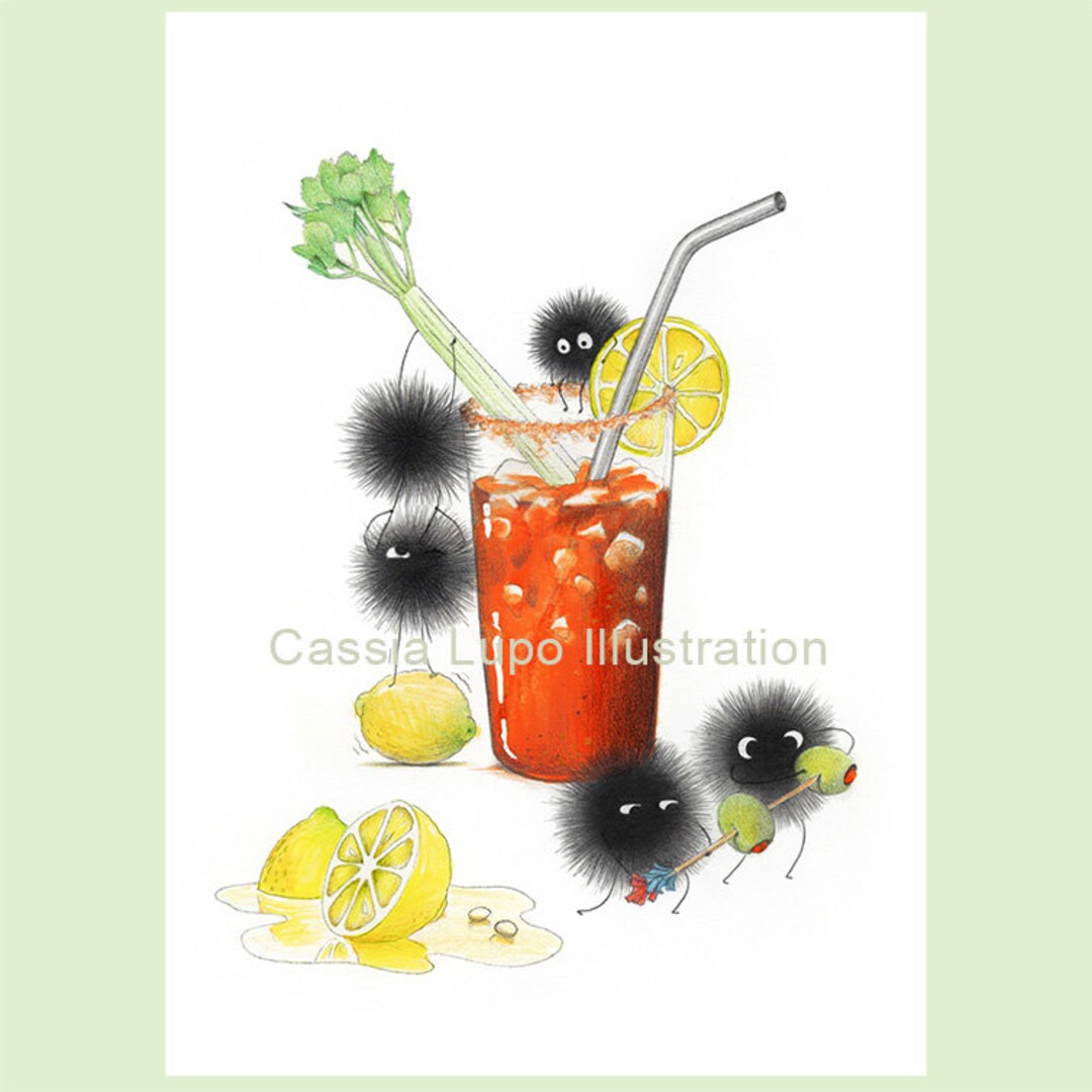 5x7 Bloody Mary Sprites Archival Art Print Cocktail Time Soot Sprites ...