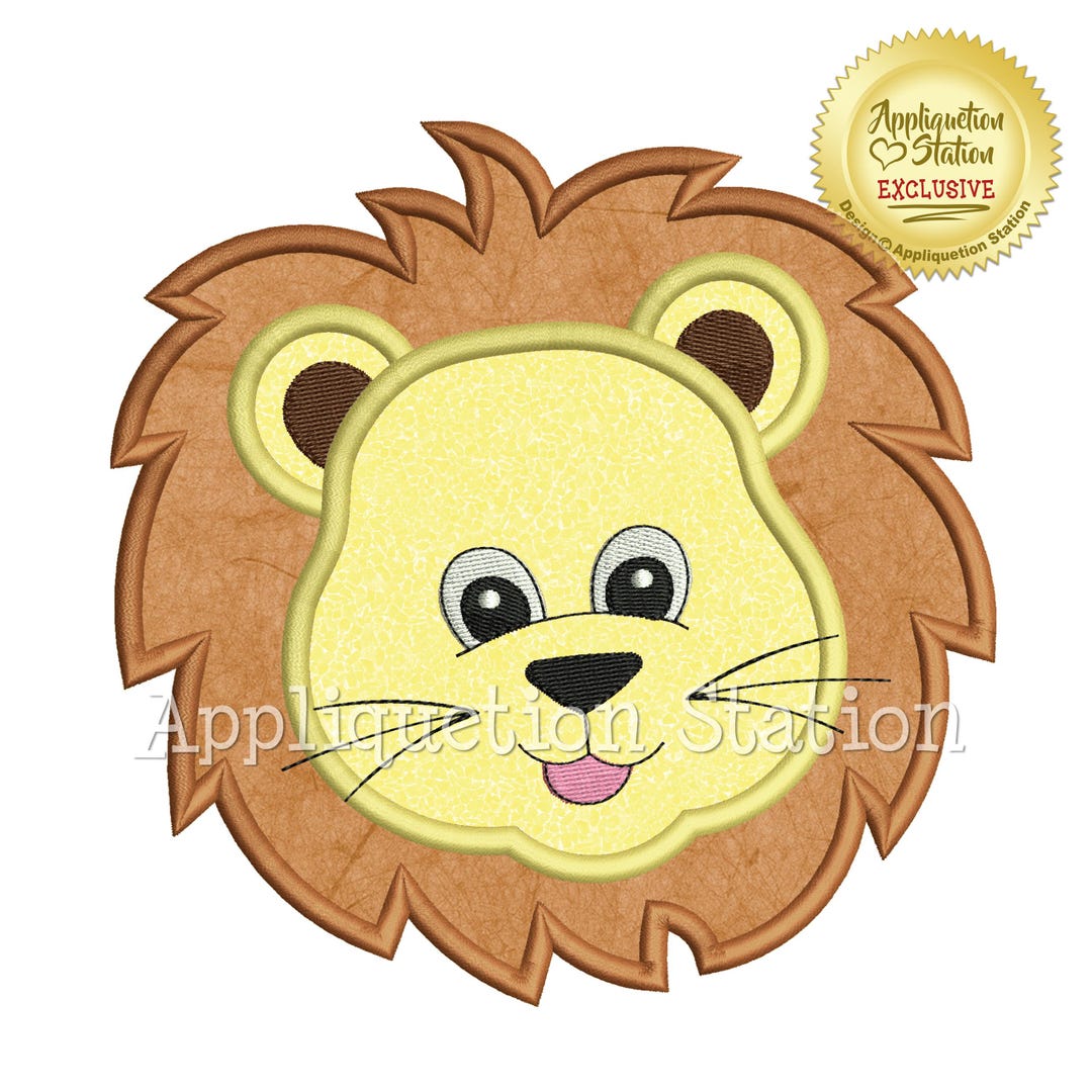 Applique Lion Head Machine Embroidery Design Zoo Baby Boy Girl Cute ...