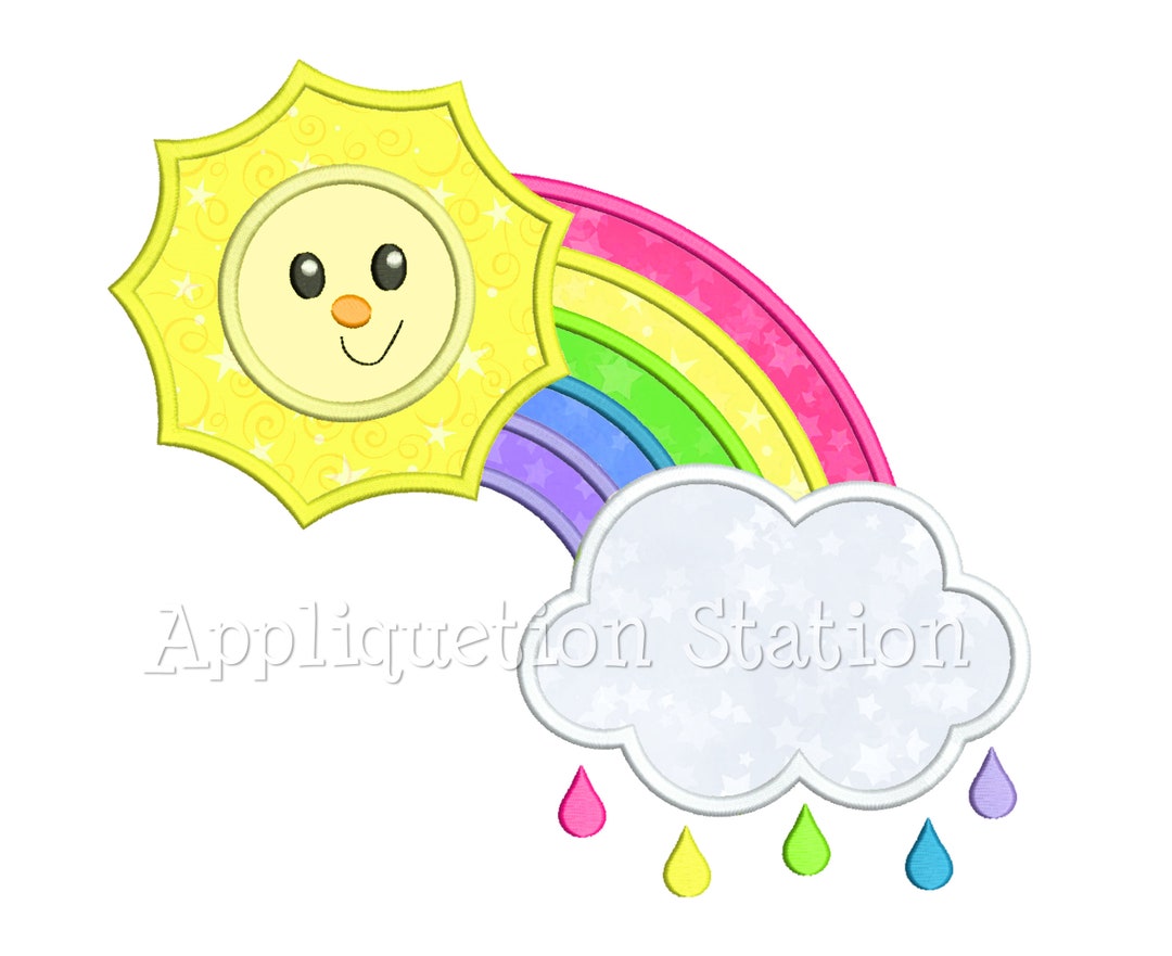 Rainbow With Sun and Cloud Applique Machine Embroidery Design Boy/girl ...
