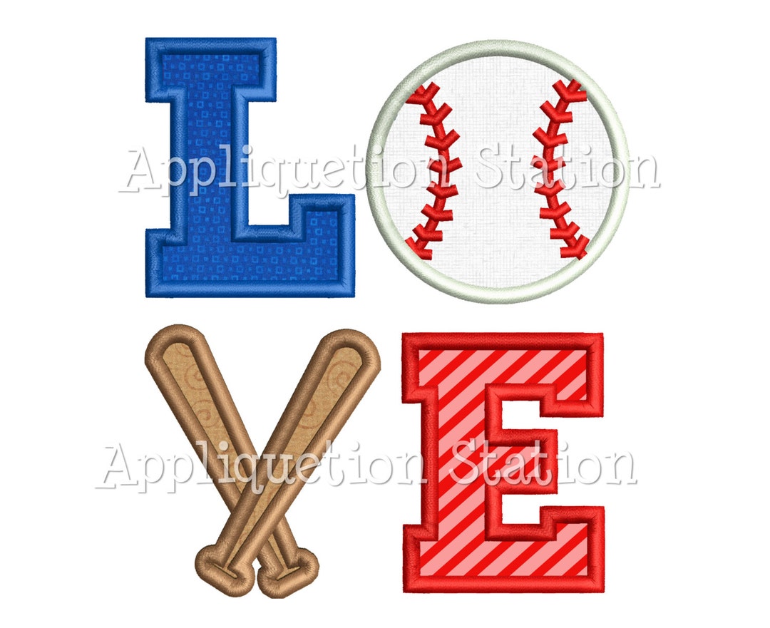 LOVE Baseball Applique Machine Embroidery Design Pattern Sports Bat ...