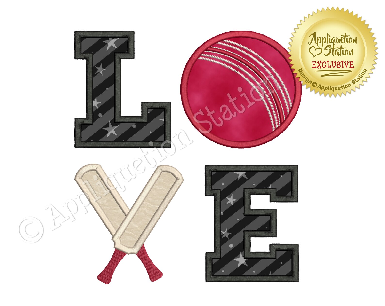 LOVE Cricket Applique Machine Embroidery Design Pattern Sports Bat Ball ...