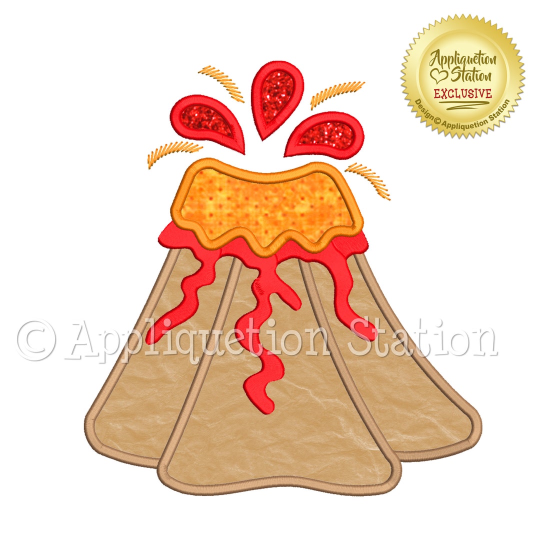 Volcano Erupting Applique Machine Embroidery Design Boy Baby Dinosaur ...