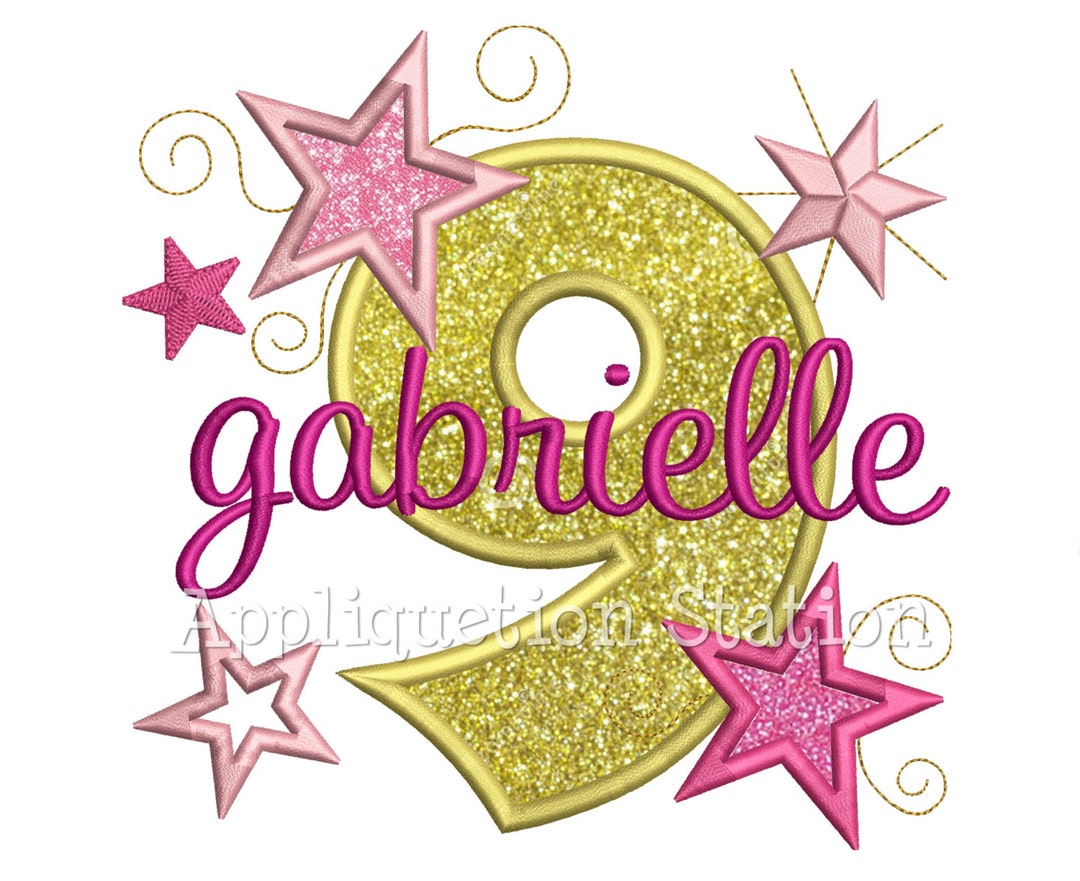 Star Number Nine 9th Birthday Applique Machine Embroidery Design ...
