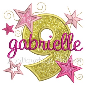 Star Number Nine 9th Birthday Applique Machine Embroidery Design ...