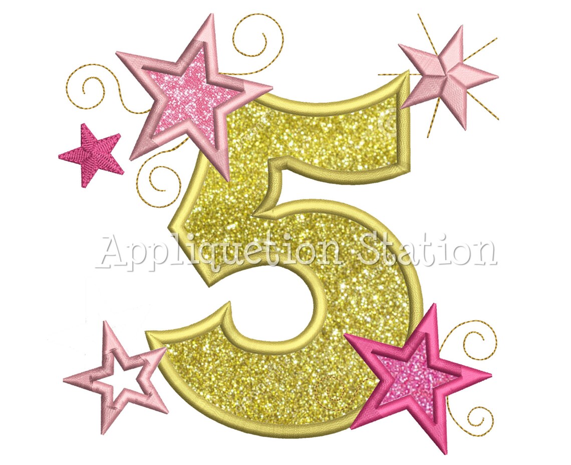Star Number Five 5th Birthday Applique Machine Embroidery Design Fifth ...