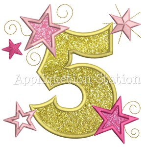 Star Number Five 5th Birthday Applique Machine Embroidery Design Fifth ...