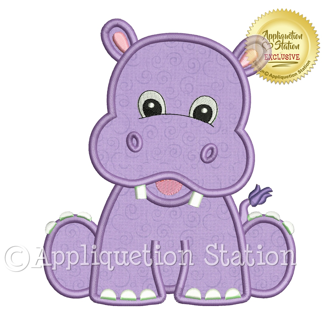 Applique Hippo Machine Embroidery Design Zoo Baby Boy Girl Safari Cute ...