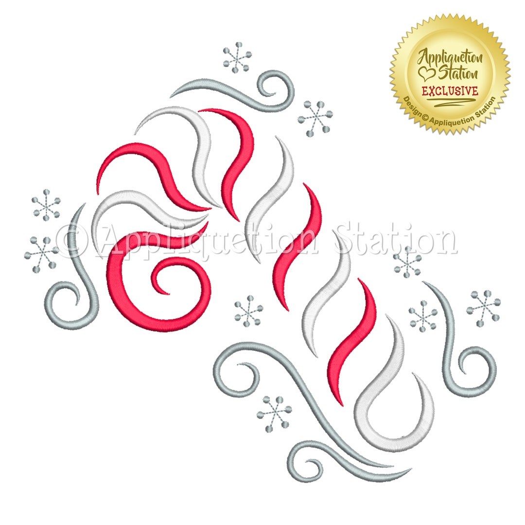 Swirly Candy Cane Line Art Machine Embroidery Design Holiday Christmas ...