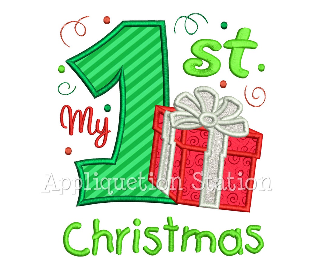 My First Christmas Present Applique Machine Embroidery Design Boy Girl ...