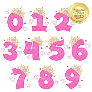 BX Princess Tiara Numbers Set 0-9 Applique Machine Embroidery Design ...