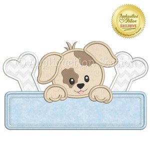 Puppy Name Plate Boy Applique Machine Embroidery Design Baby Dog Bone ...