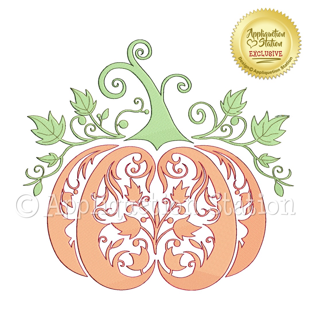 Pumpkin Filigree Machine Embroidery Design With Vines Fall, Autumn ...