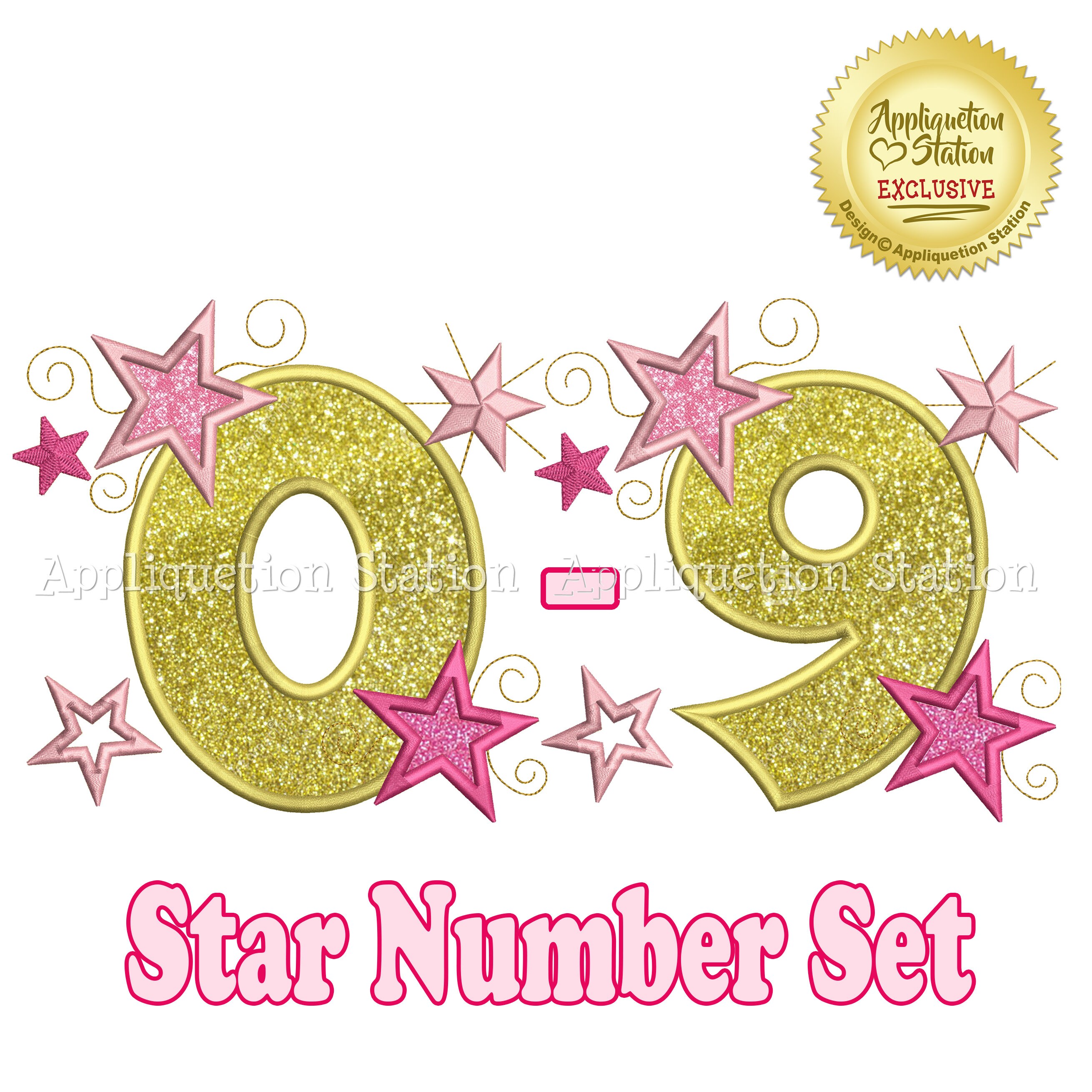BX Star Numbers Set Birthday Applique Machine Embroidery Design 1,2,3,4 ...