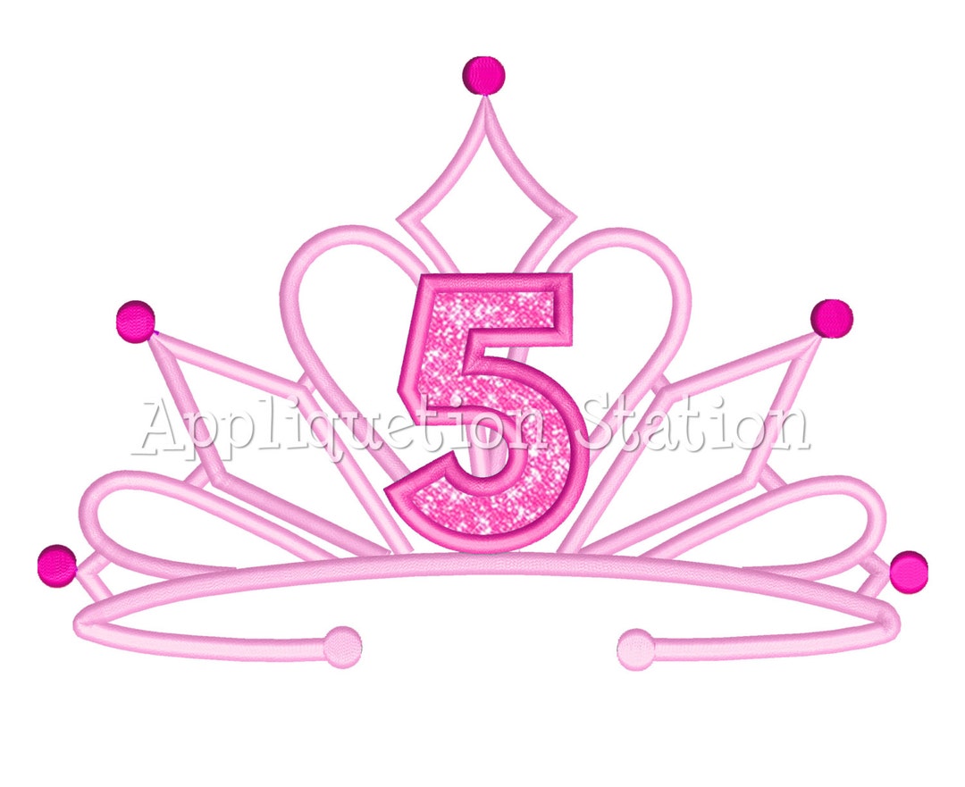 Tiara FIVE Crown Machine Applique Embroidery Design Fancy Birthday ...