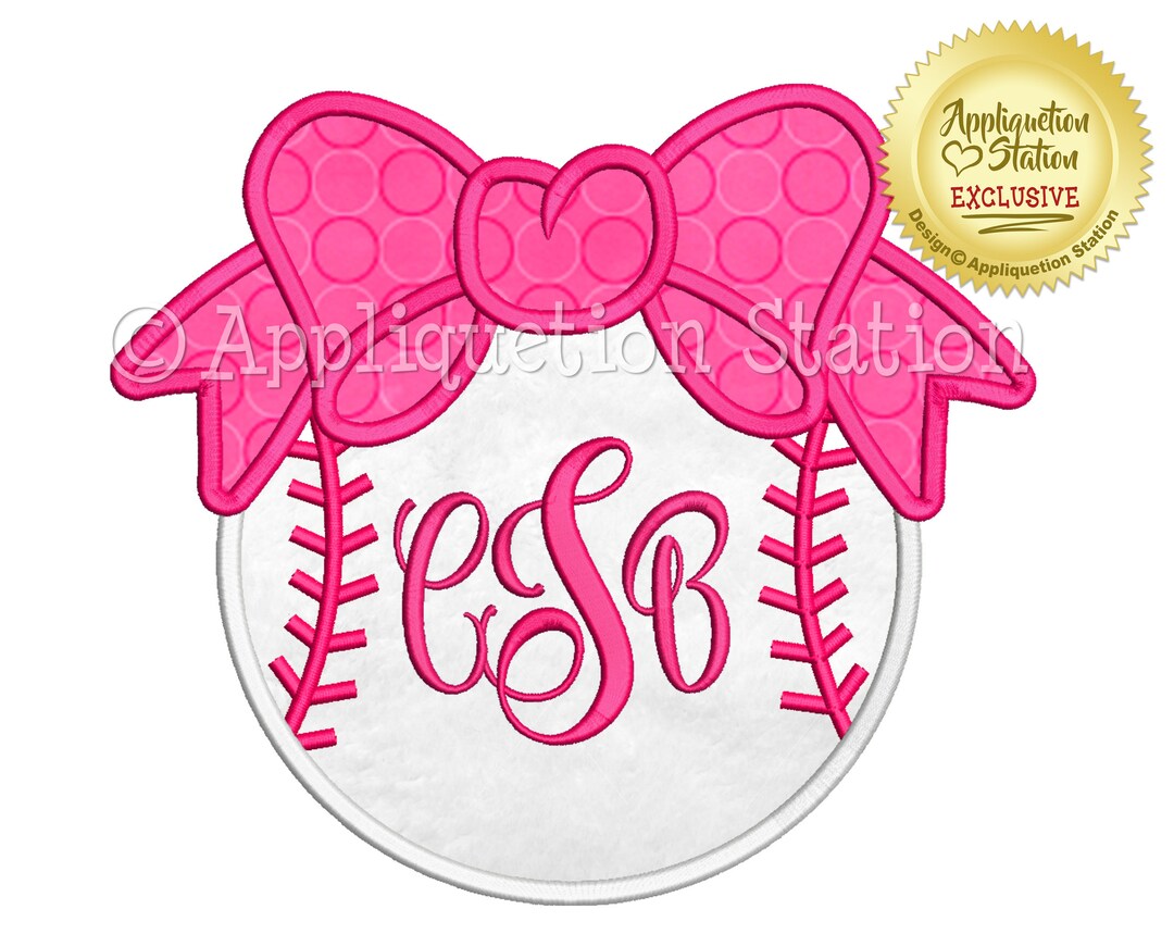 Baseball With Bow for Monogram Applique Machine Embroidery Design ...